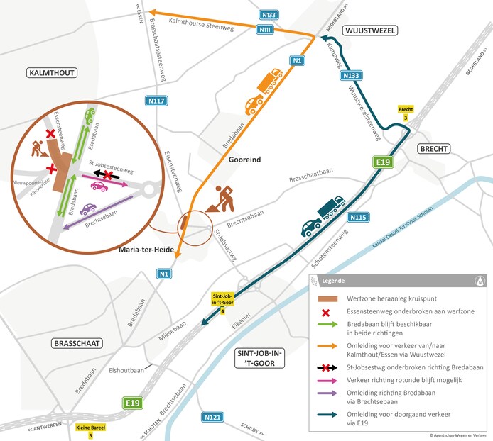 Heraanleg kruispunt Bredabaan-N117 start op 1 augustus | Brasschaat ...